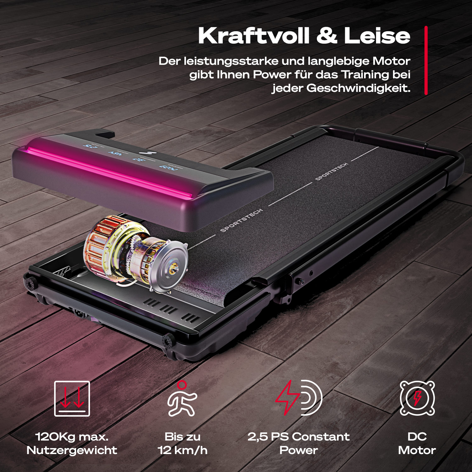 sWalk Lite Plus | 2in1 Laufband mit LED-Anzeige SPORTSTECH