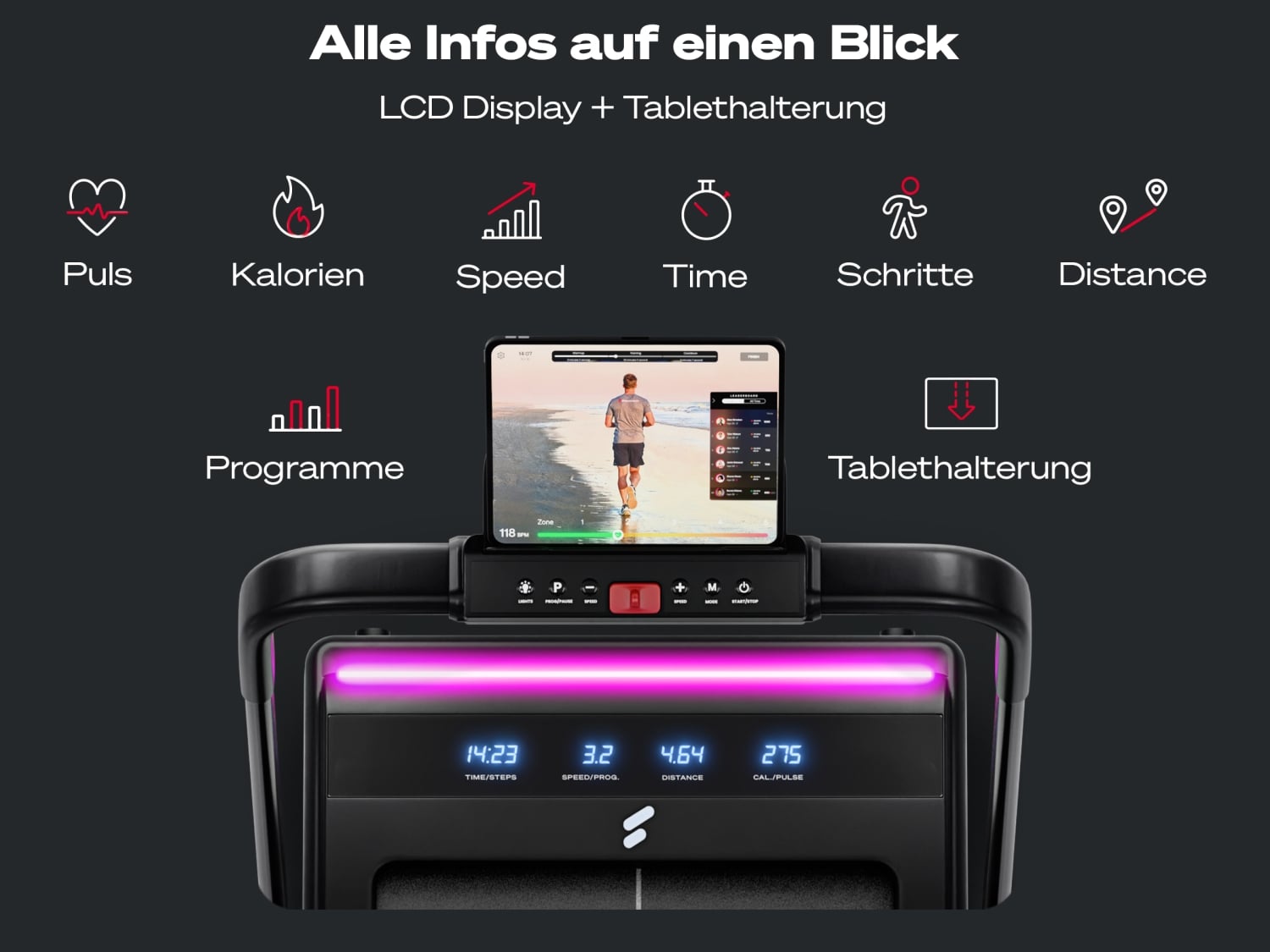 sWalk Lite Plus | 2in1 Laufband mit LED-Anzeige SPORTSTECH