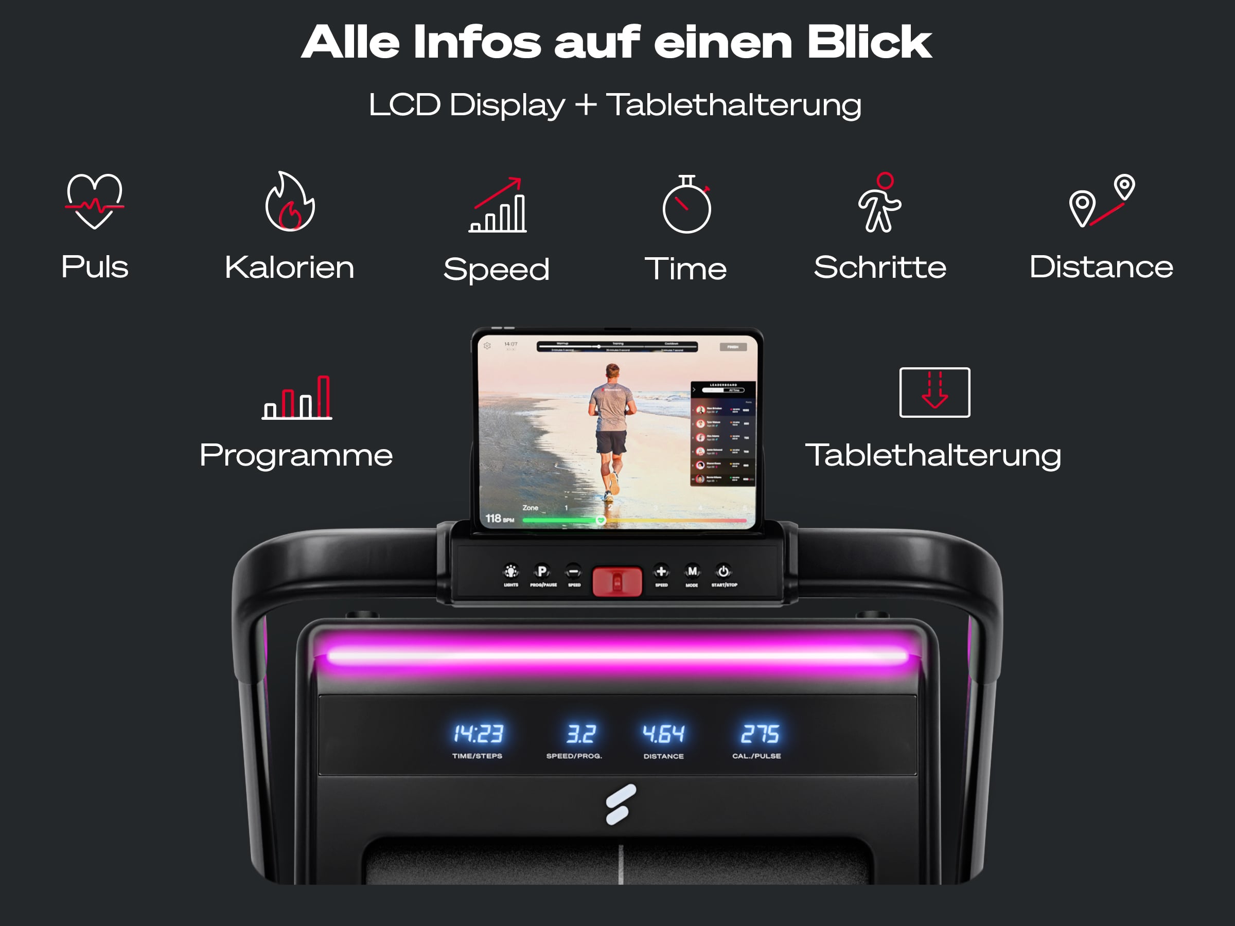 sWalk Lite Plus | 2in1 Laufband mit LED-Anzeige SPORTSTECH