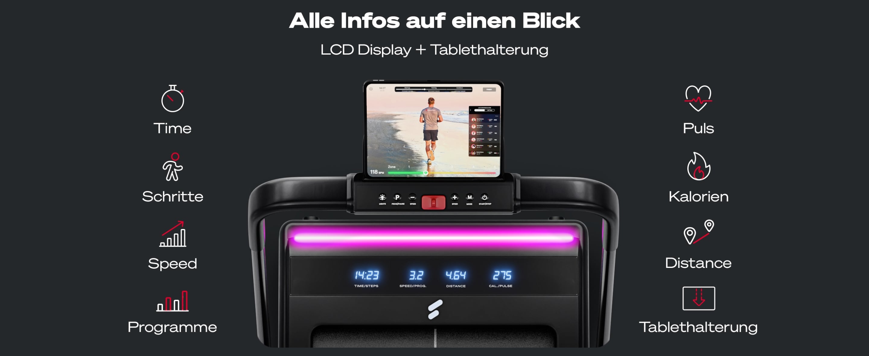 sWalk Lite Plus | 2in1 Laufband mit LED-Anzeige SPORTSTECH