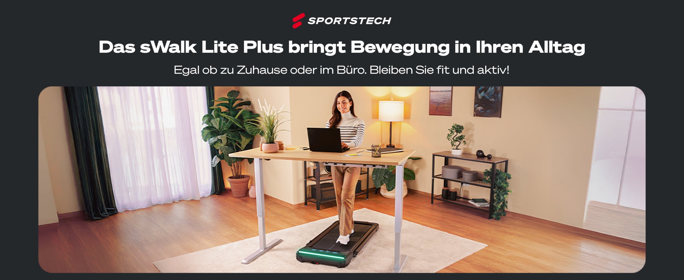 sWalk Lite Plus | 2in1 Laufband mit LED-Anzeige SPORTSTECH