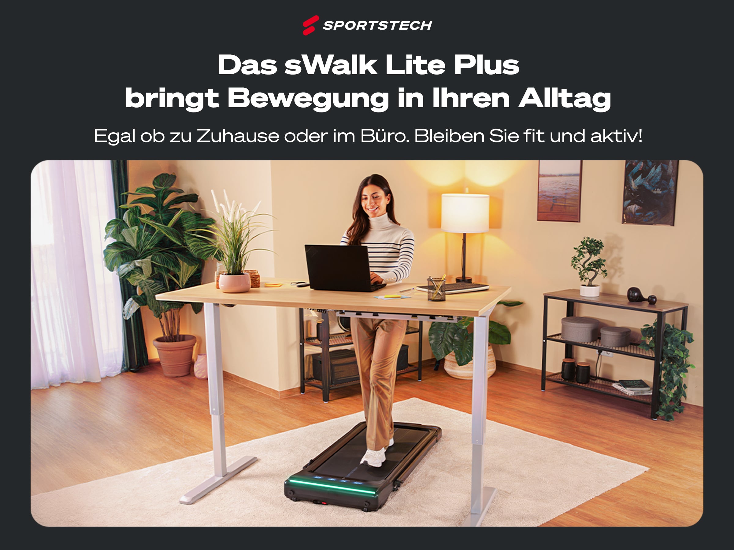 sWalk Lite Plus | 2in1 Laufband mit LED-Anzeige SPORTSTECH